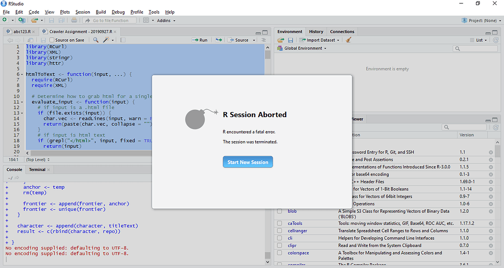 R studio Aborts while running a code - General - Posit Community