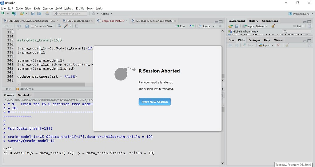 Fatal Error during Decision Tree Algorithm R - RStudio IDE - Posit ...