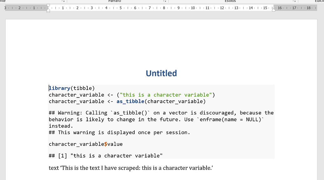 Printing the contents of a character variable in Rmarkdown output knitted to a Word document ...