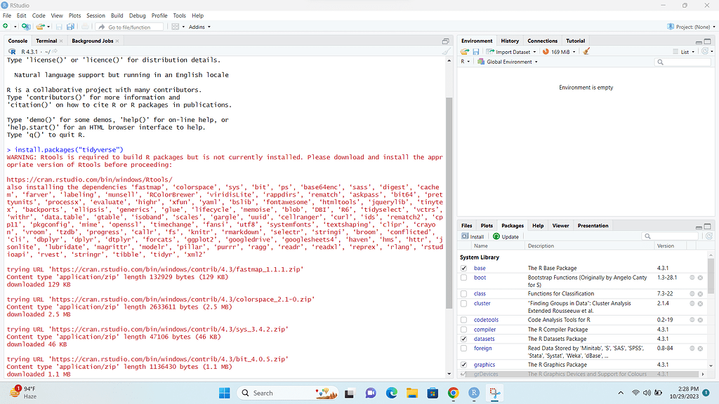 I am unable to install tidyverse in RStudio, please help? - General - Posit Community