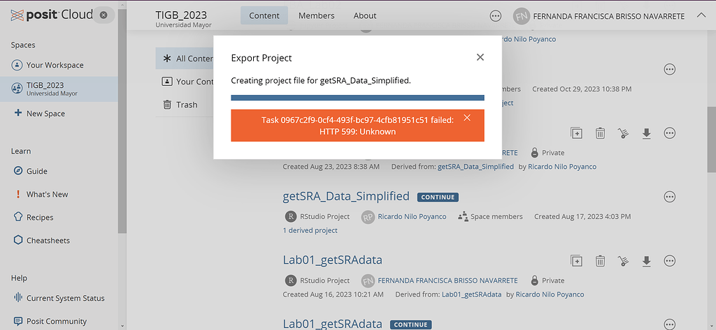 I can't export the posit coud files, HTTP error 599 - General - Posit Community