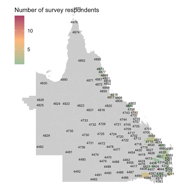 Adding postcode label to a map only where there are survey respondents ...