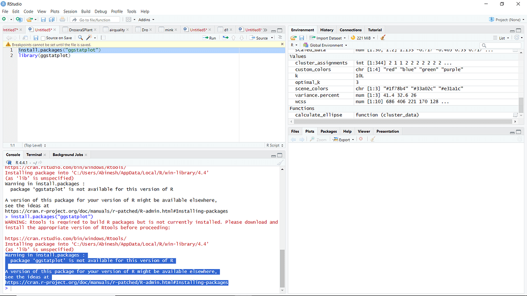 I wanted to install the package "ggstatplot" - RStudio IDE - Posit Community
