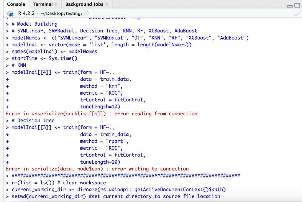 Error in unserialize(socklist[[n]]) : error reading from connection while running KNN - General ...