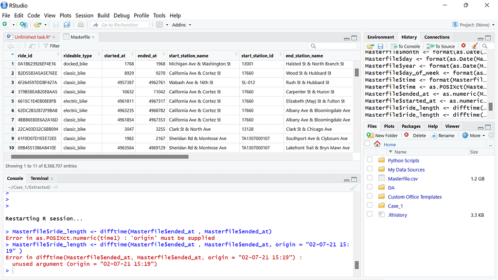 Unable To Create A New Column Ride Length Using Two Date Columns Started At Ended At