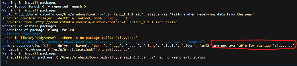Unable to Install Tidyverse in R 4.3.1 Patched - tidyverse - Posit Community