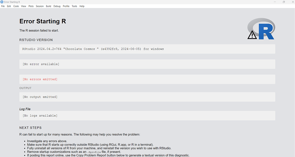 RStudio Desktop not starting: The R session failed to start - RStudio ...
