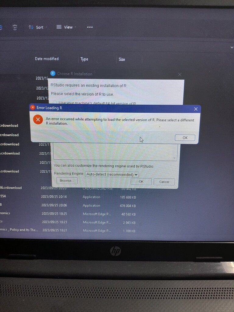 An error occurred while attempting to load the selected version of R. Please select a different ...