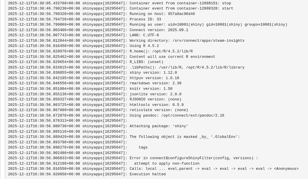 shinyappsio app uploads correctly, but fails to run - shiny - Posit ...