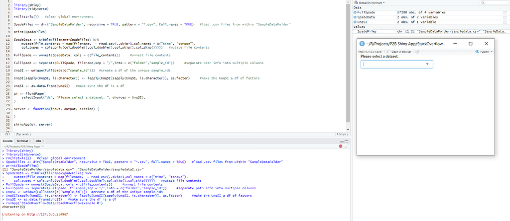 Unable To Create A Selectinput Of 1 Column Dataframe Shiny Posit Community