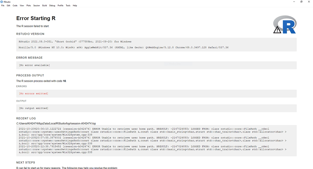 RStudio - Error Starting R - RStudio IDE - Posit Community