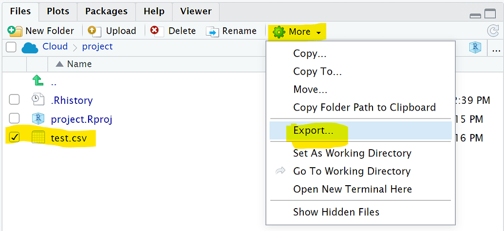 Exporting CSV to Desktop/Drive in RStudio Cloud - Posit Cloud - Posit ...