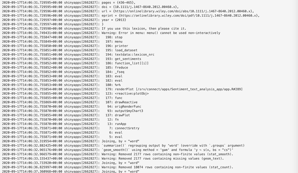 Shiny App Issue "ERROR: An error has occurred. Check your logs or contact the app author for ...