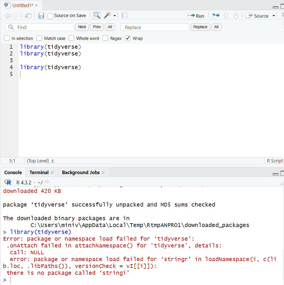 Rstudio error after giving library(tidyverse) - General - Posit Community