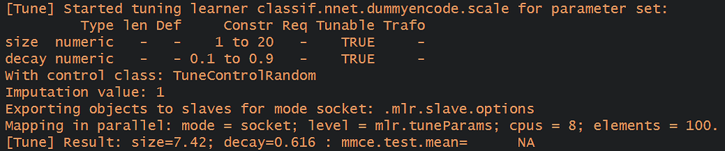 Mmce Test Mean Na For Neuralnet And Random Forest Hyperparameter Tuning In Mlr Machine