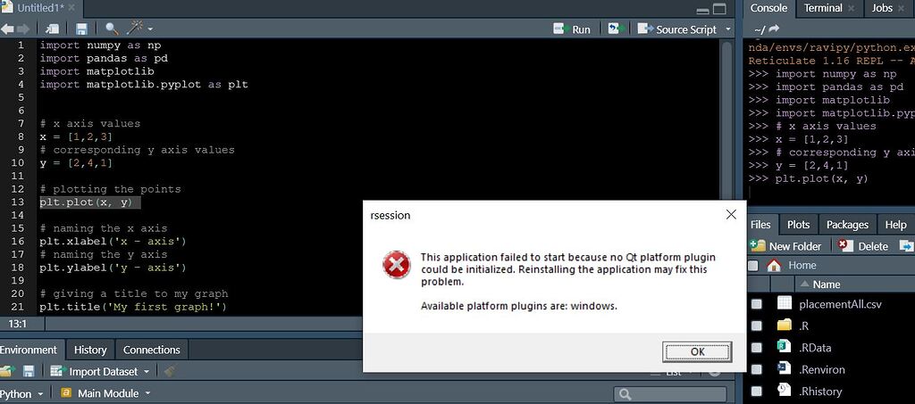 getting QT error when using matplotlib in r-reticulate minicaonda r - RStudio IDE - Posit Community