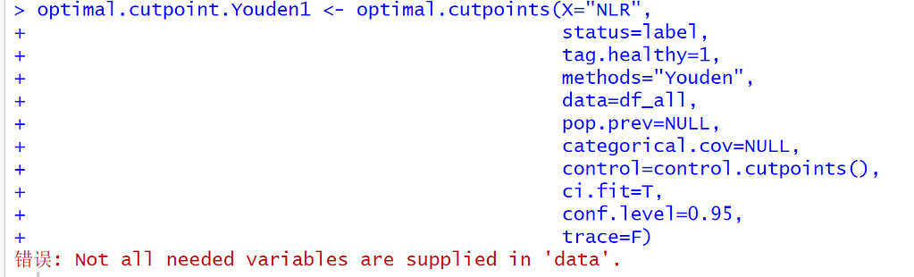 Error In Using Optimalcutpoints Package To Set Optimal Threshold Value Machine Learning And