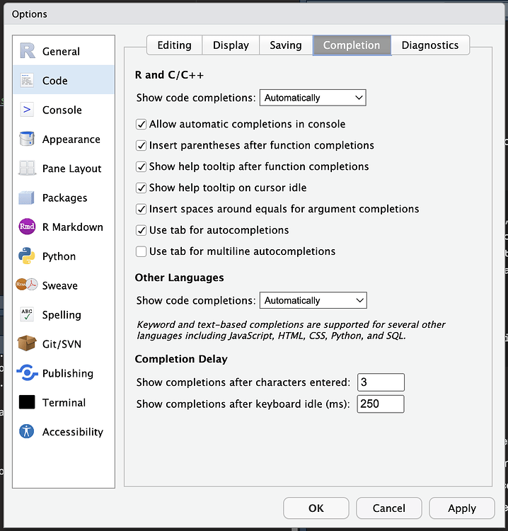 Code autocomplete only in console, not in editor - RStudio IDE - Posit Community