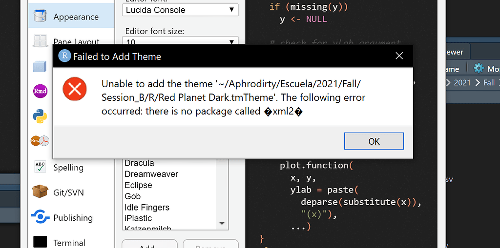 Receiving XML2 error when trying to add theme - General - Posit Community