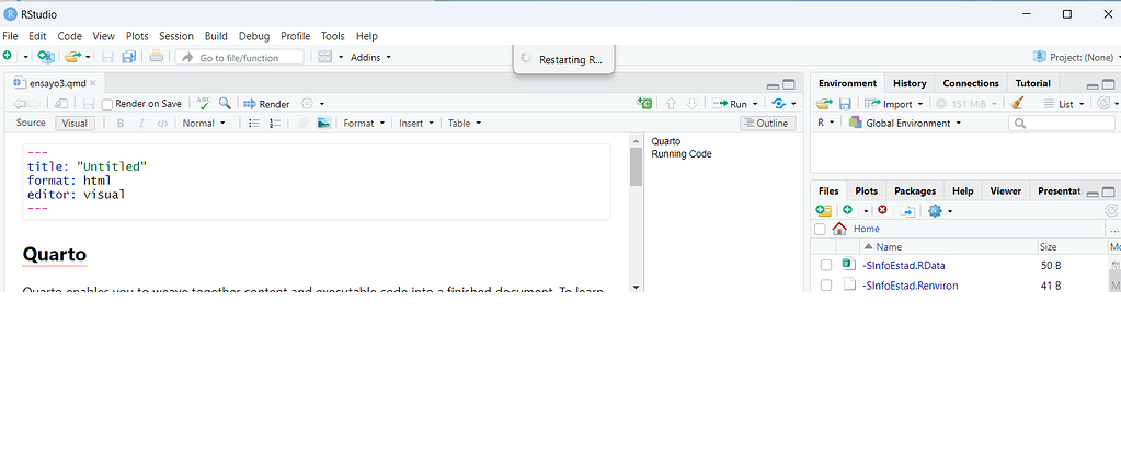 RStudio freezes after rendering a Quarto file and using Session -> Restart R and Clear Output ...