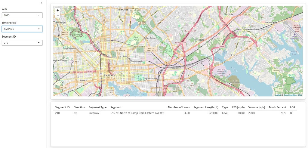 Table Display based on filter selection and custom polyline click ...
