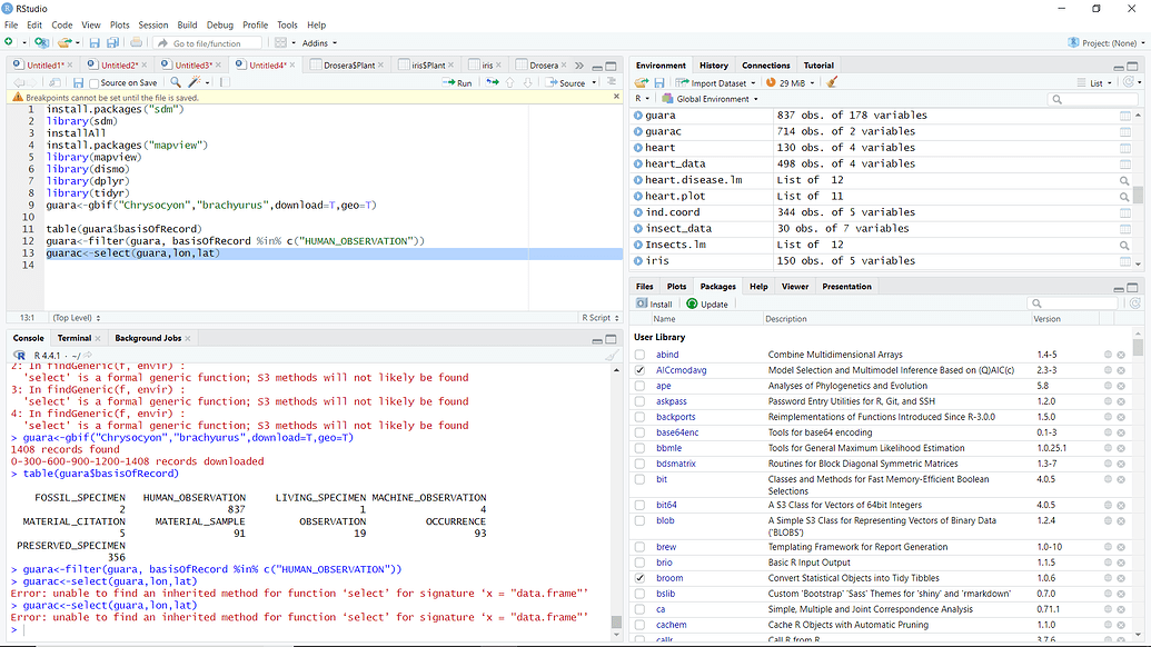need help in resolving the error "Error: unable to find an inherited method for function ‘select ...